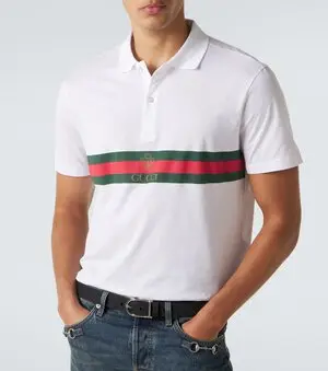 Gucci Web Stripe Cotton Jersey Polo Shirt - White