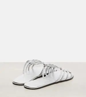 Loewe Petal Anagram Leather Slides - Silver