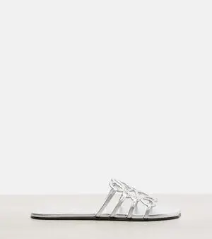 Loewe Petal Anagram Leather Slides - Silver