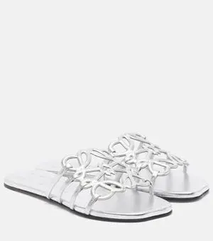 Loewe Anagram Leather Slides - Silver