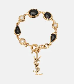 Saint Laurent Cassandre Embellished Chain Bracelet - Black
