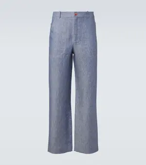 GOD'S TRUE CASHMERE Linen Wide-leg Jeans With Carnelian Detail - Blue
