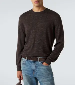 Zegna Crewneck Sweater In Silk, Cashmere, And Linen - Brown