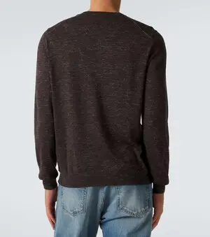 Zegna Crewneck Sweater In Silk, Cashmere, And Linen - Brown
