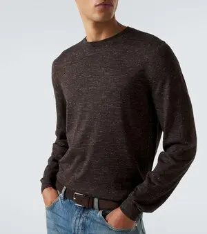 Zegna Crewneck Sweater In Silk, Cashmere, And Linen - Brown