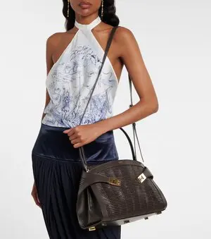 FERRAGAMO Hug Medium Woven Leather Shoulder Bag