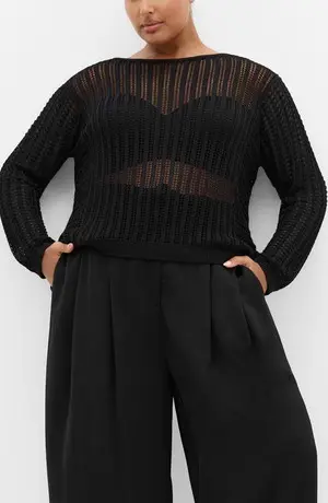 City Chic Slouch Open Stitch Sweater - Black