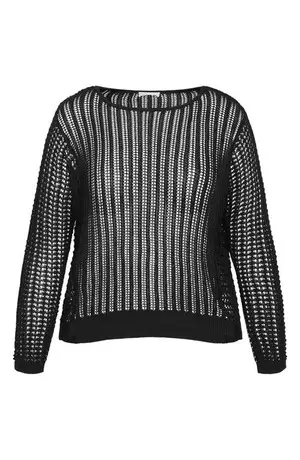 City Chic Slouch Open Stitch Sweater - Black