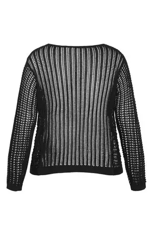 City Chic Slouch Open Stitch Sweater - Black