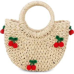 PETIT MOMENTS Cherry Raffia Top Handle Bag