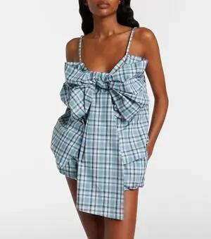 Acne Studios Bow Detail Checked Cotton Top - Blue