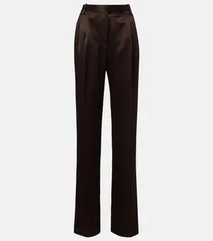 TOM FORD Pleated Silk Straight Pants - Brown