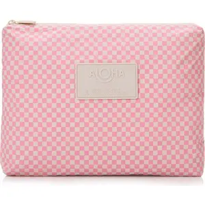 ALOHA COLLECTION Mid Tiny Check Water Resistant Zip Pouch - Blush