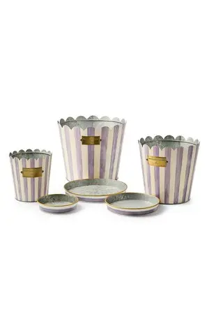 MACKENZIE-CHILDS Viloet Stripe Set Of 3 Pots & Saucers
