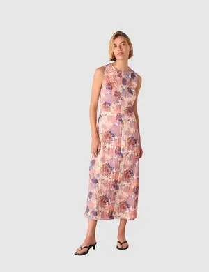 Whistles Sleeveless Floral Textured Midi Dress - Pink/multi