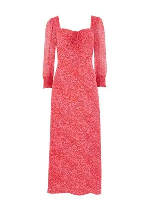 Whistles Diagonal Leopard Print Midi Dress With 3/4 Sleeves