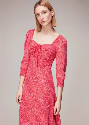 Whistles Diagonal Leopard Print Midi Dress With 3/4 Sleeves