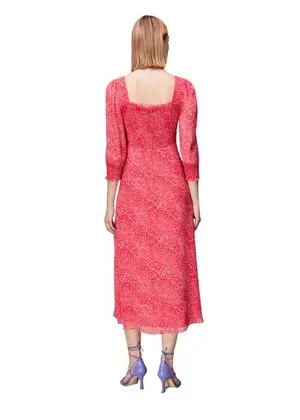 Whistles Diagonal Leopard Print Midi Dress With 3/4 Sleeves