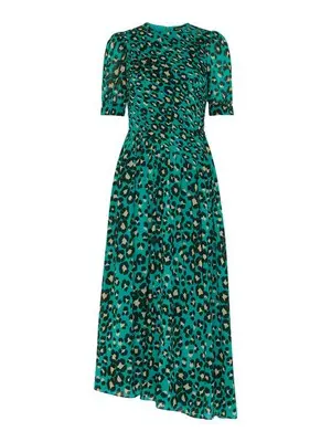 Whistles Painted Leopard Shirred Midi Dress