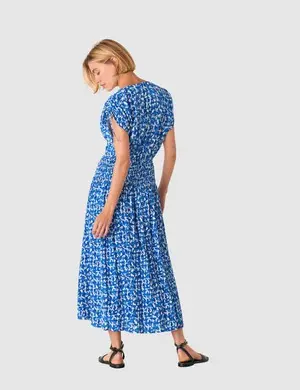 Whistles Brushed Stroke Short Sleeve Midi Dress