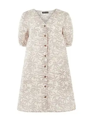 Whistles Palm Print Linen Blend Mini Shirt Dress