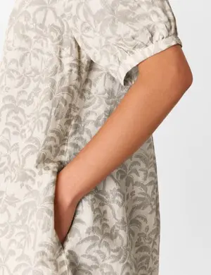 Whistles Palm Print Linen Blend Mini Shirt Dress
