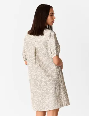 Whistles Palm Print Linen Blend Mini Shirt Dress