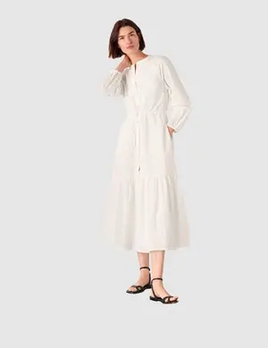 Whistles Long Sleeve Broderie Midi Dress - White