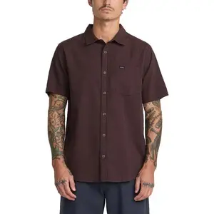 Rvca That'll Do Seersucker Short Sleeve Button-up Shirt - Mocha