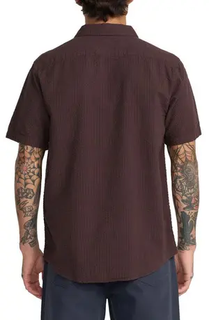 Rvca That'll Do Seersucker Short Sleeve Button-up Shirt - Mocha
