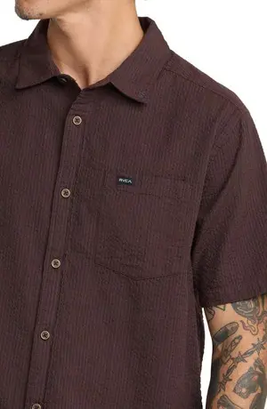 Rvca That'll Do Seersucker Short Sleeve Button-up Shirt - Mocha