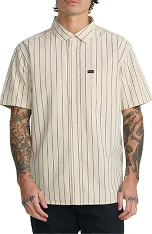 Rvca Dayshift Workwear Stripe Short Sleeve Button-up Shirt Ceramic
