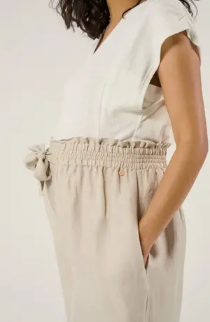 CACHE COEUR Maternity Twill Wide Leg Pants - Beige