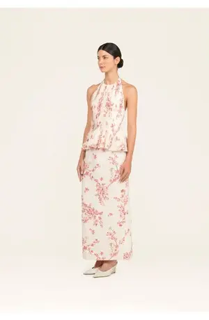 Agua Bendita Lirica Cauca Linen Midi Skirt With Floral Print
