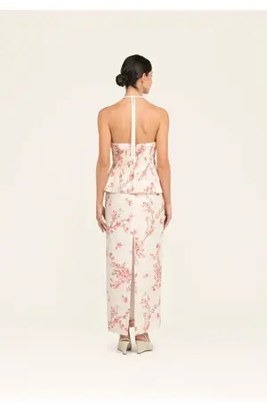 Agua Bendita Lirica Cauca Linen Midi Skirt With Floral Print
