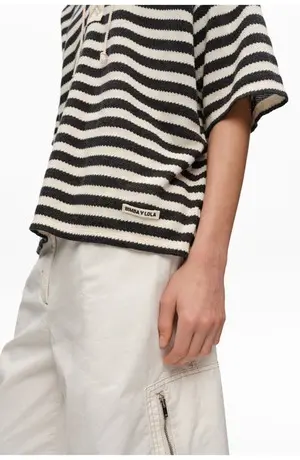Bimba Y Lola Striped T-shirt With Corset-style Polo Collar