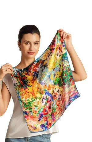 SILKSILKY Pure Silk Colored Square Scarf - Multi