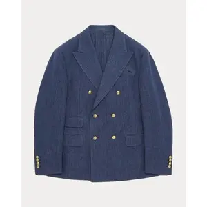 FORTELA Double-breasted Linen Blazer - Blue