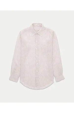 FORTELA King Linen Striped Shirt - Brown
