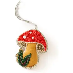 MATR BOOMIE Larissa Plush Mushroom Beaded Felt Ornamentembroide - Red