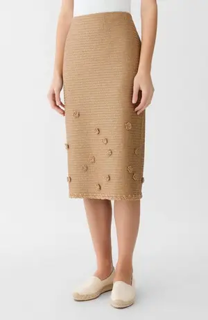 Lafayette 148 New York Floral Appliqué Raffia Effect Midi Skirt