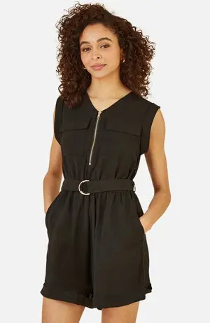YUMI Utility Playsuit With Zip Detail And Belted Waist