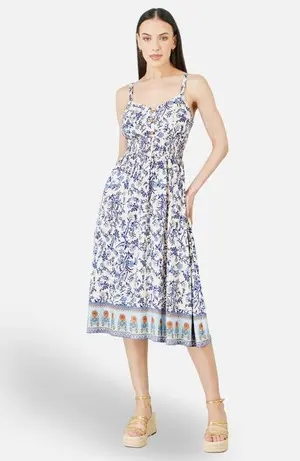 YUMI Floral Print Midi Sun Dress - White