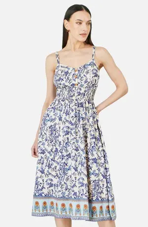 YUMI Floral Print Midi Sun Dress