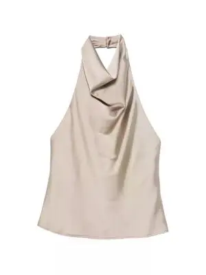 Imperial Cowl Neck Halterneck Top - Neutrals