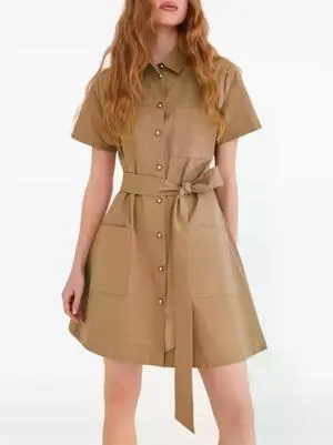 Cara Cara Lagos Belted Shirt Mini Dress - Brown