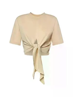 NINEMINUTES Cropped T-shirt With Knot Detail - Neutrals