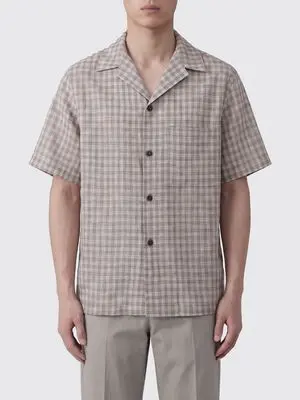 HEVO Check Linen-blend Bowling Shirt With A Cuban Collar And Patch Pocket - Beige