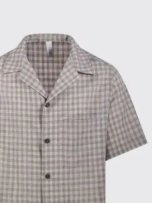 HEVO Check Linen-blend Bowling Shirt With A Cuban Collar And Patch Pocket