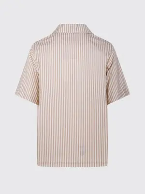 HEVO Striped Cotton Bowling Shirt With A Cuban Collar And Patch Pocket